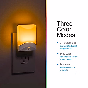 GE Color-Changing LED Night Light, 1 pack, Plug Into Wall, Dusk to Dawn Sensor, For bathroom, Childrens Room, Nursery, Safety Rated, White, 34693