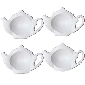 Home-X Tea Bag Holder Dishes, Set of 4 - Tea Infuser Rest, Coasters for Tea Party, Coffee Bar Accessories, and Spoon Rest - Tea Bag Saucers for Home and Kitchen, White Plastic