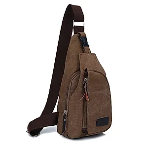 Canvas Sling Bag Small Crossbody Backpack Hiking Daypack Rucksack for Men Women Outdoor Cycling Travel (brown)