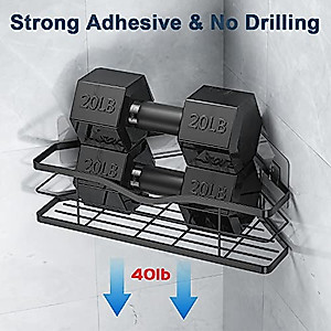 Corner Shower Caddy, MFTEK 2 Pack Shower Shelves Bathroom Shower Organizers Rack with Hooks, No Drilling Rustproof Adhesive Shower Shelf for Bathroom Storage, Black