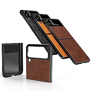 Foluu for Samsung Galaxy Z Flip 3 5G Case, Galaxy Z Flip 3 5G Leather Case, PU Leather + Hard PC Shell Ultra Thin Slim Durable Protective Phone Case Cover for Samsung Galaxy Z Flip 3 5G 2021 (Brown)