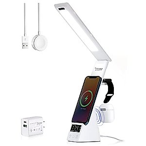 Fast Wireless Charge LED Table Lamp Cell Phone Induction 20W Charging Apple Products - Dock Station for iPhone, Apple Watch AirPods USB-C Desk & Bedside Organizer Station Light & Stand Clock Alarm