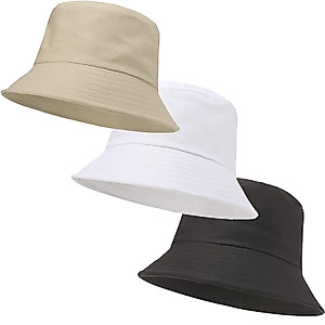 3 Packs Unisex Athletic Bucket Hat Solid Colors Sun Hat with UV Protection for Outdoor Sports Packable Summer Hats 3 Black/White/Kahki One Size
