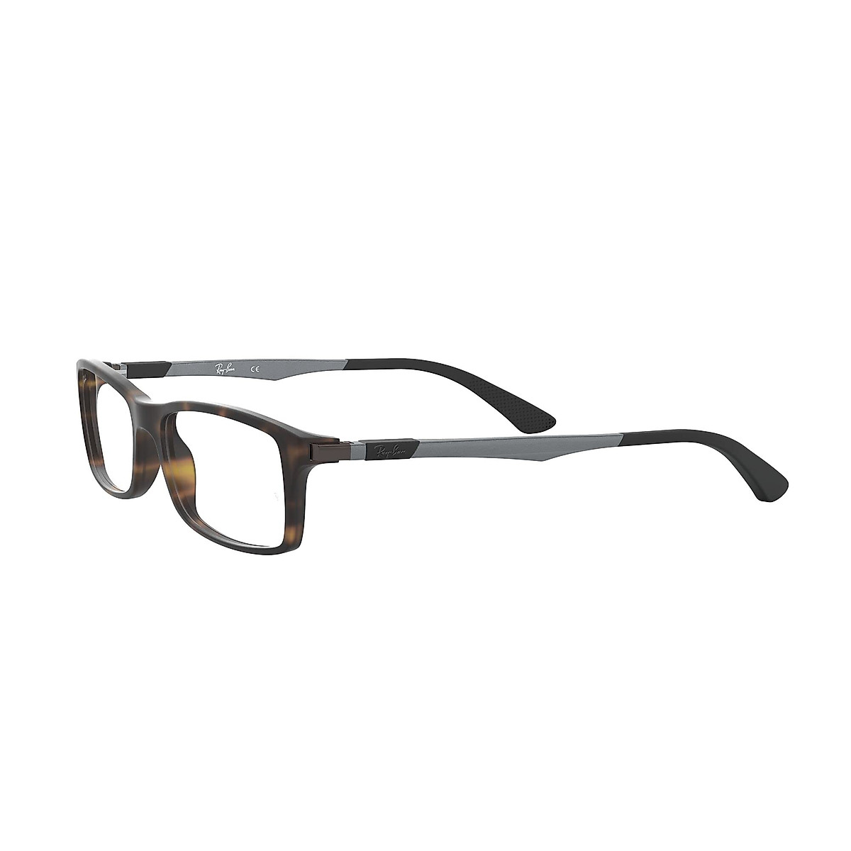 Ray-Ban RX7017 Rectangular Prescription Eyeglass Frames, Matte Black/Demo Lens, 52 mm
