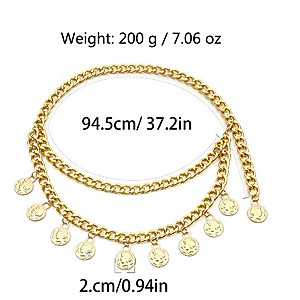 Jurxy Alloy Waist Chain Body Chain for Women Waist Belt Coin Tassel Pendant Belly Chain Adjustable Body Harness for Jeans Dresses – Gold Style 8