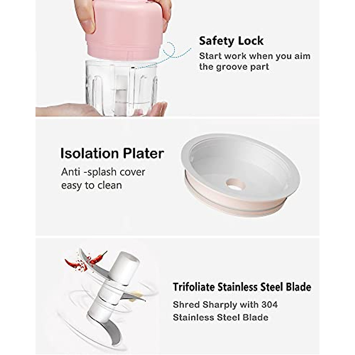 AYOTEE Cordless Electric Small Food Processor, Mini Food Chopper For Garlic Veggie Vegetables Fruit, Salad Mincing & Puree, Kitchen, 1 Cup 250ML, BPA free, Pink