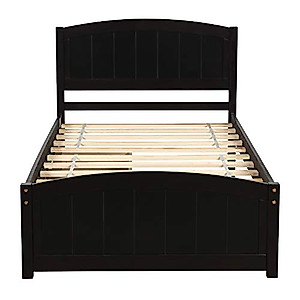 Twin Size Platform Bed with 2 Storage Drawers, Solid Wood Twin Bed Frame with Slat Support and Headboard for Kids, Teen, Adults, No Box Spring Needed(Twin, Espresso)