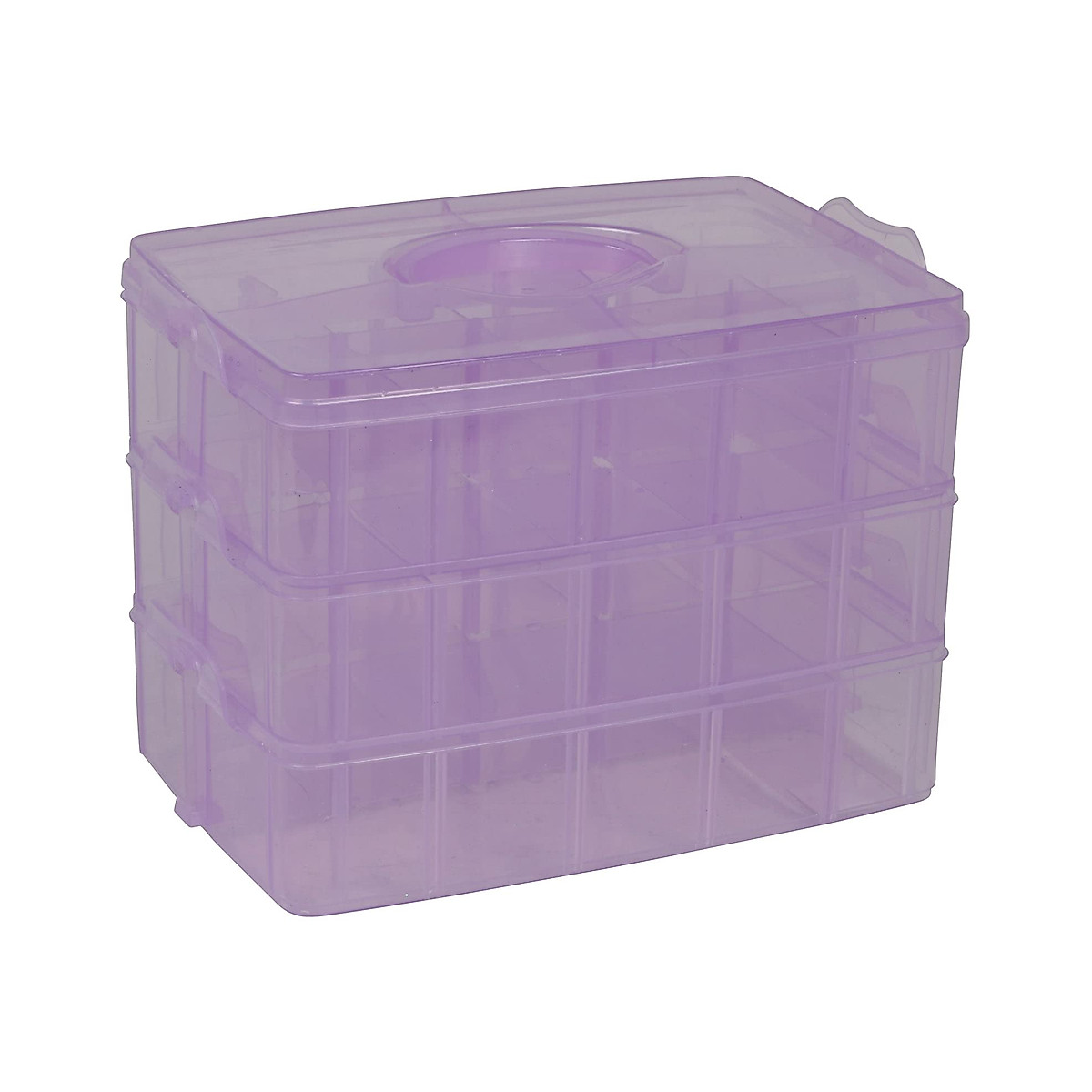Everything Mary Stackable Storage Container, Purple - Portable Organizers with 30 Compartments - Three Tier Plastic Box with Handle