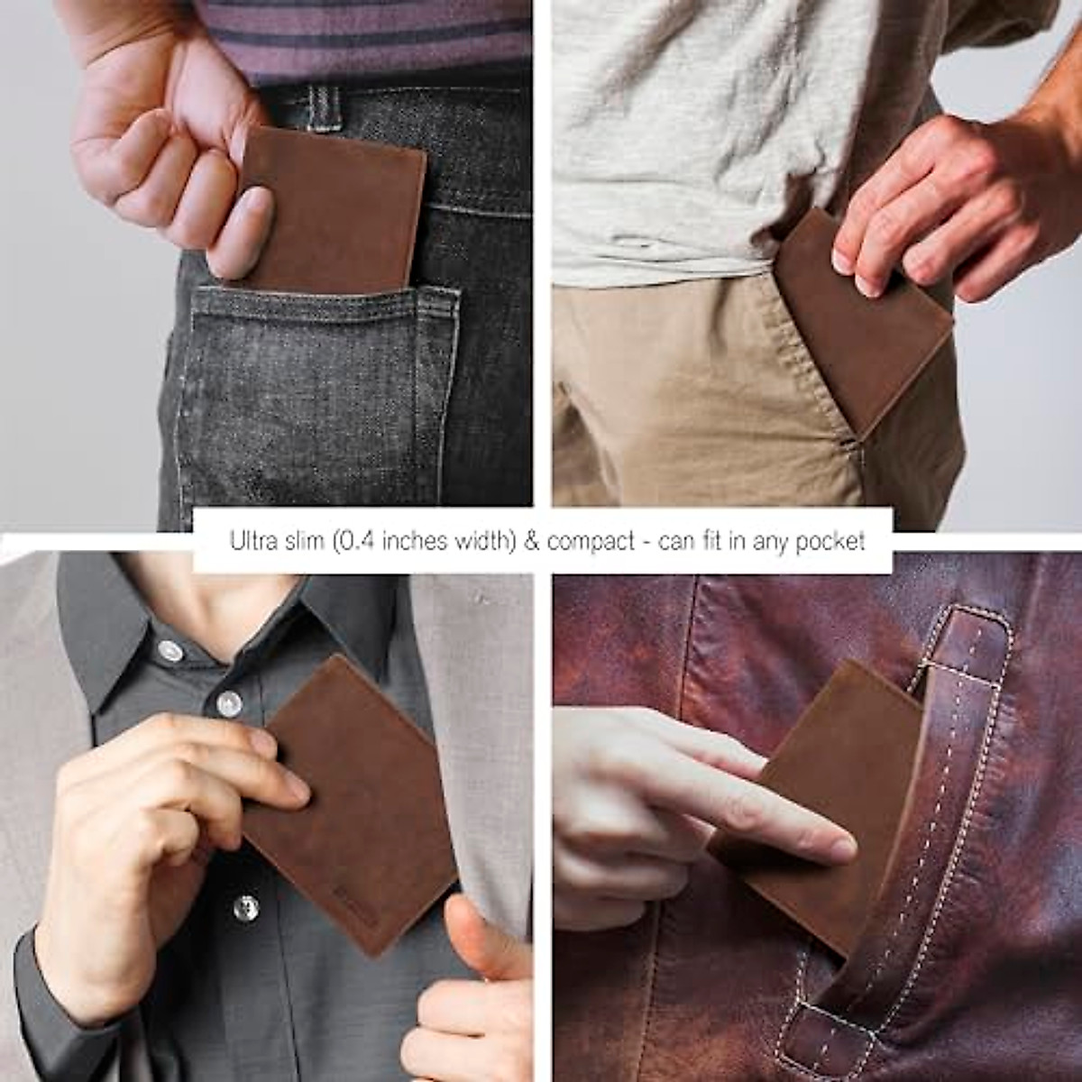 ESTALON Thin Leather Wallet For Men | Minimalist Design | Multiple Card Holder | RFID Blocked (Brown Crazy Horse)