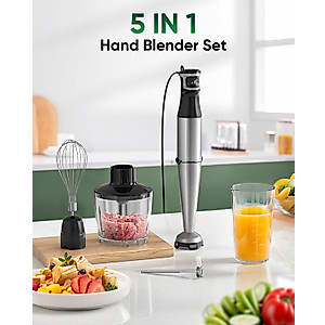 Immersion Blender Handheld Corded Hand Blender 1100W, Trigger Variable Speed 5 in 1 Stick Blender, Emulsion Blender with Chopper, Whisk and Frother for Soup, Baby Food and Smoothies,2-packs