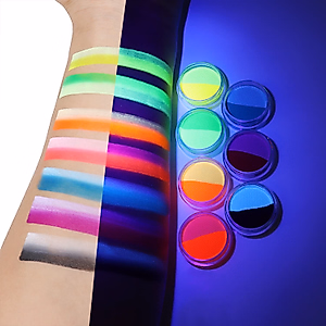 Water Activated Split Cake Eyeliner, UV Blacklight Glow Fluorescent Paint, Onmay 14 Bright Color Retro Graphic Hydra Eye Liner, Body Face Paint, Halloween Makeup (14color)