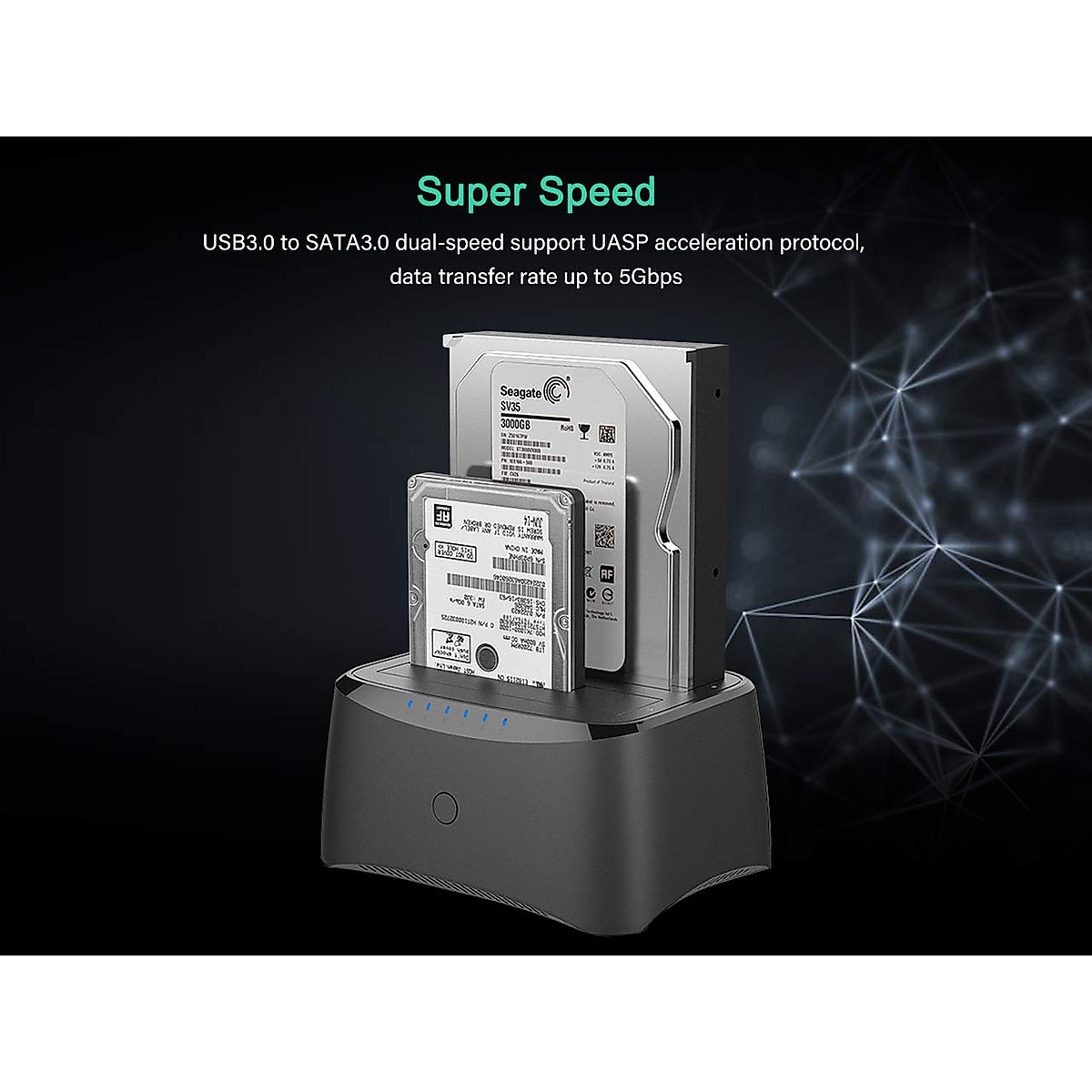 WAVLINK USB 3.0 to SATA I/II/III Dual Bay External Hard Drive Enclosures Docking Station for 2.5/3.5inch HDD SSD,Offline Clone,OTG,Supports UASP(up to 6Gbps) for Windows, Mac OS and Linux