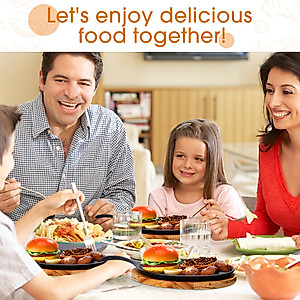 Lallisa 4 Sets Cast Iron Fajita Plate Set Fajita Plate Sizzler Pan with Wooden Tray Anti Scald Protection Hot Mitt Cast Iron Skillet Set for Home Barbeque Kitchen Party Restaurant Catering Service