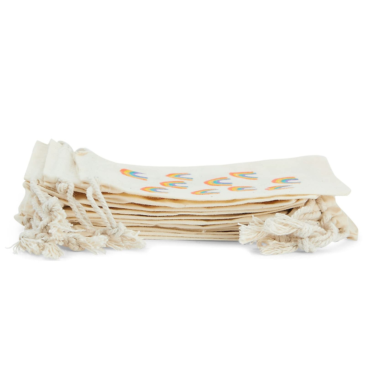 Party Favor Bags - 12-Pack Rainbow Party Favor Bags - Mini Canvas Drawstring Treat Gift Pouches, Rainbow Party Supplies | Kids Birthdays, Unicorn Parties, Rainbows with Gold Glitter, 4 x 6 Inches