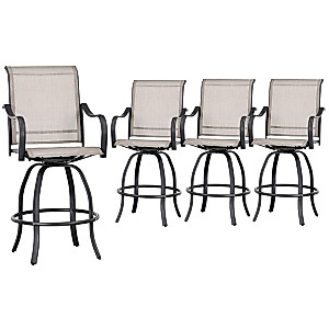 PatioFestival Patio Swivel Bar Stools Set of 4 Outdoor High Bistro Stools Height Chairs Dining Chairs All Weather Garden Furniture(Grey)