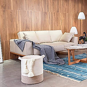 MINTWOOD Design Large 18 x 16 Inches Decorative Woven Cotton Rope Basket, Tall Laundry Basket Hamper, Blanket Basket for Living Room, Storage Baskets with Handles for Toys, Throws, Pillows and Towels