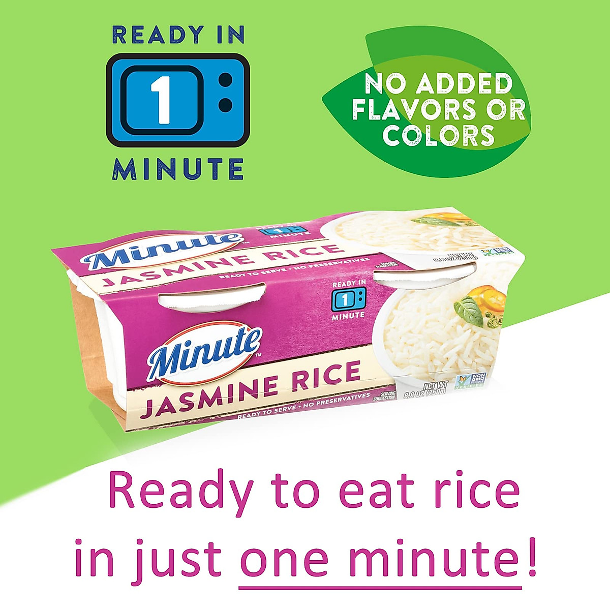 Microwaveable Jasmine Rice Bundle 8.8 Oz 2-Pack of Minute Jasmine Rice in Ready To Serve Cups and 3 My Outlet Mall Resealable Portable Storage Pouches