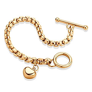 555Jewelry 5mm Stainless Steel Puffed Heart Charm Box Chain Bracelets for Women, T Toggle Clasp ‎Bracelets for Women, Heart Bracelets for Girls, Womens Heart Bracelets, 7 Inch, Rose Gold