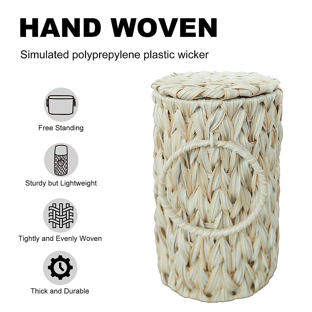 Coeusy Toilet Paper Basket,Wicker Toilet Paper Storage with Lid,Toilet Paper Storage Bin Container with Handle,Decorative Boho Bathroom Toilet Paper Organizer Holder,Free Standing-Cream White