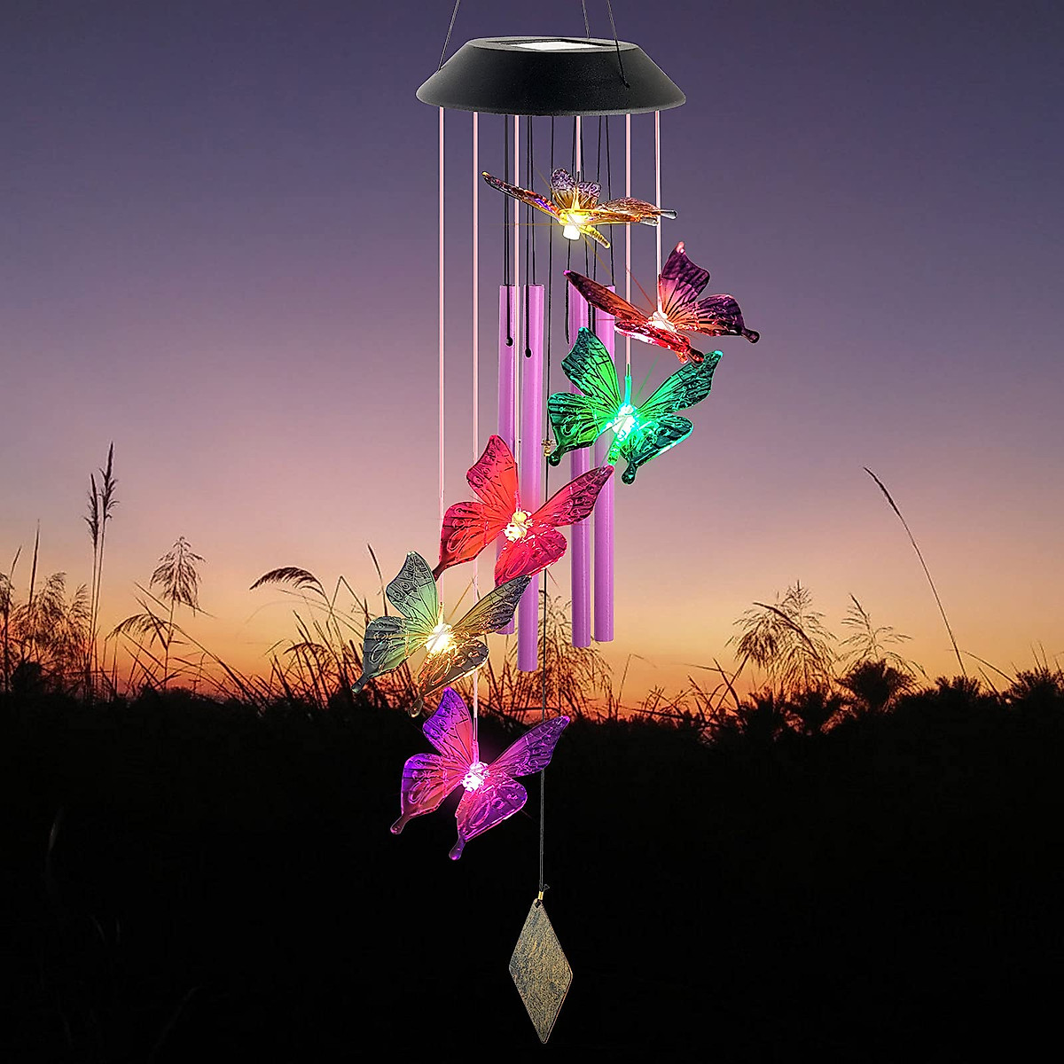 Solar Butterfly Bell Wind Chime Outdoor, 2023 Mother's granden Gifts，Solar Light for All mom/Women/Grandma/Daughter/Aunt/Friend/Wife/Sister,Gardening Decoration Gift, for Yard,Patio