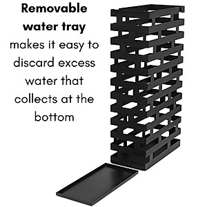 BIRDROCK HOME Umbrella Holder Stand with Removable Water Tray - Large - Rain Collection - Entryway - Decorative Metal Freestanding Rack Organizer - Cane Walking Stick Holder Black