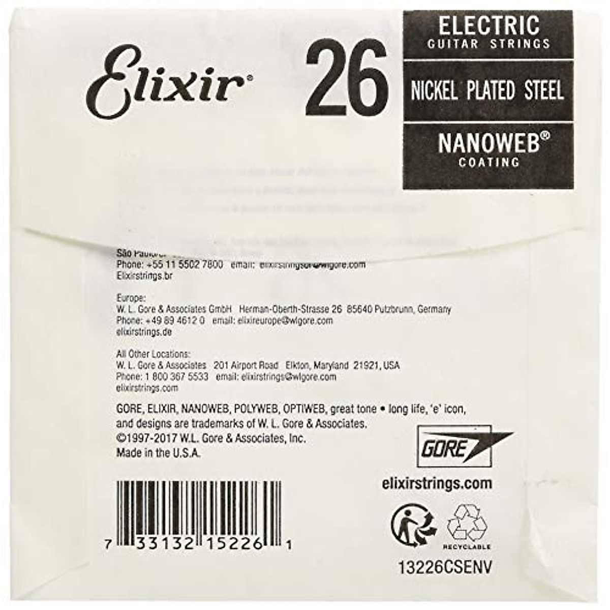 Elixir Strings Electric Guitar String NANOWEB Coating, .026