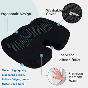 Seat Cushion Pillow for Office Chair, Memory Foam Breathable Mesh Seat Cushion, Tailbone Nerve Cushion for Sciatica Prevention, Pain Relief, Suitable for Office Chair/Car/Wheelchair/Home