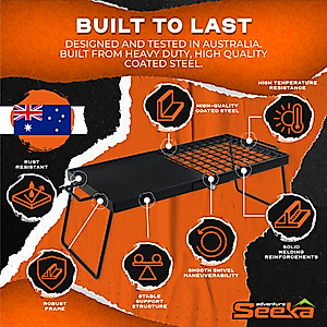 Adventure Seeka Heavy Duty 24" Folding Campfire Grill, Camp Fire Grill With Folding Grill Design For Compact Storage. Campfire Grill Grate And Griddle For Versatile Campfire Cooking