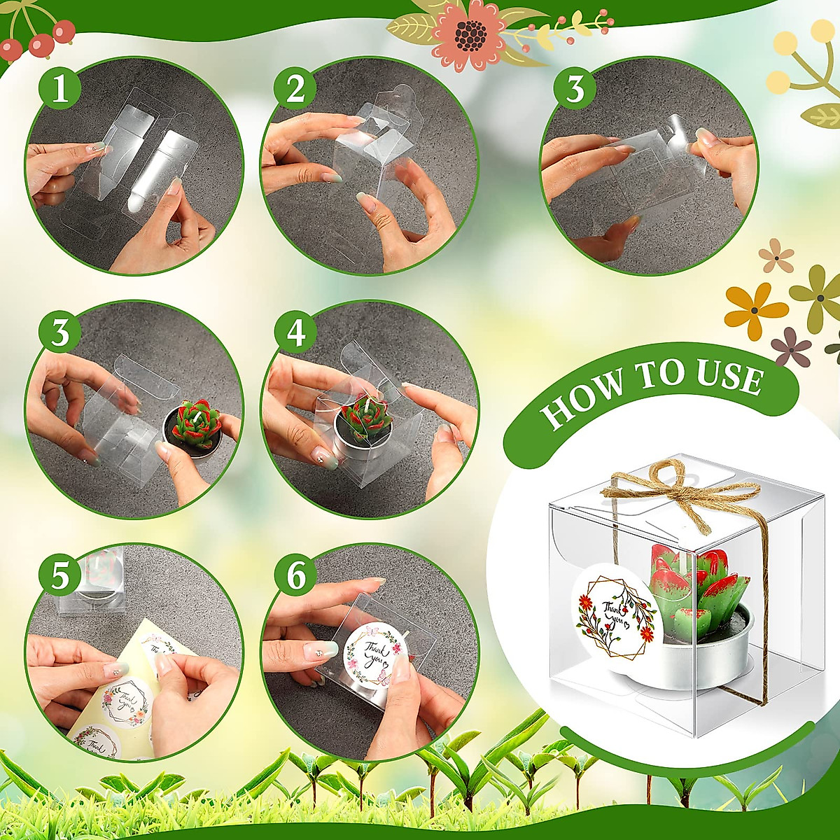 Qunclay 12 Sets Succulent Cactus Candle Mini Succulent Tealight Candle for Gift Smokeless Small Plant Candle for Christmas Birthday Wedding Party Gift Anniversary Celebration Spa Home Decor