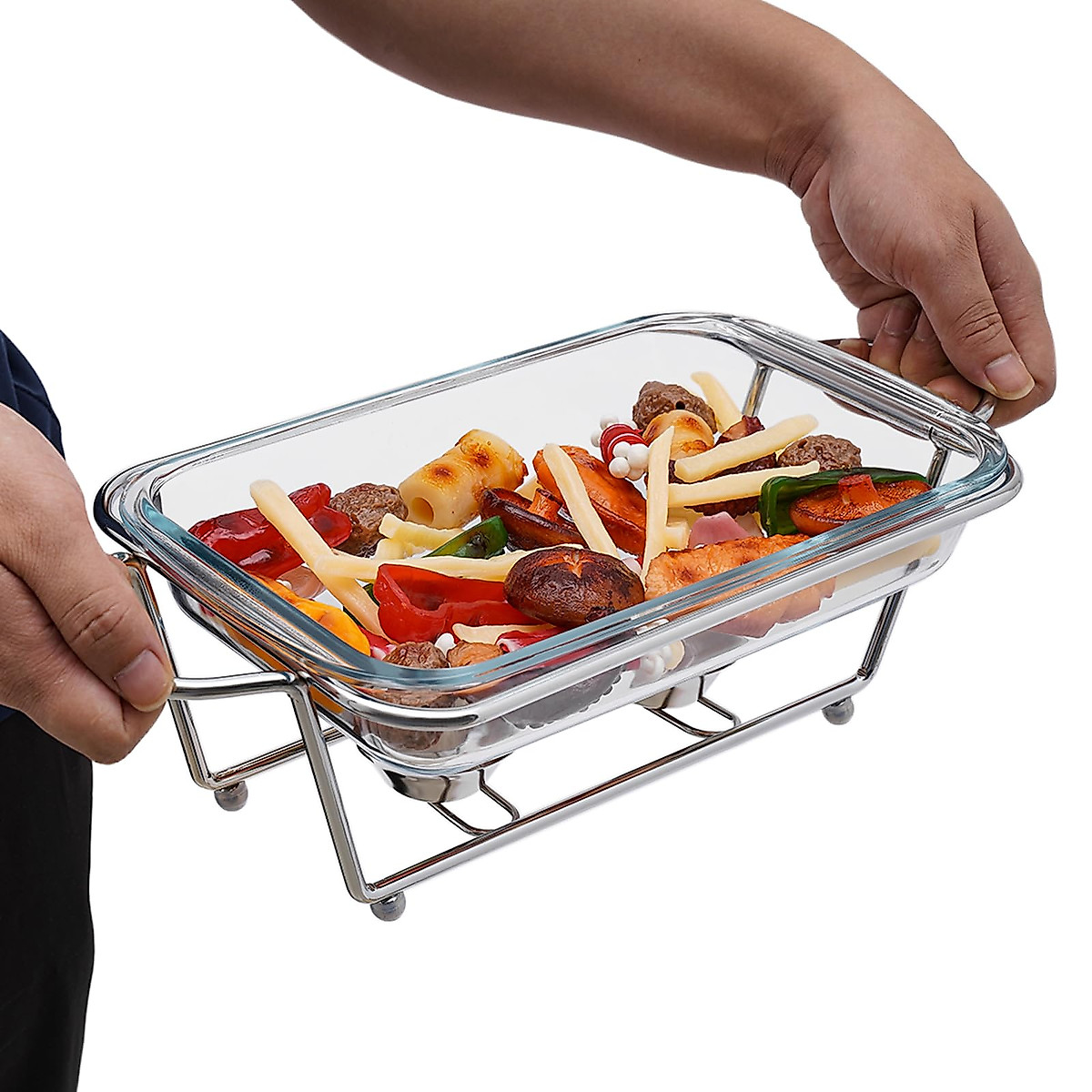 Chafing Dish Buffet Set Warming Tray with Lid Stainless Steel Buffet Server and Oven Safe Glass Warming Tray for Parties Buffets