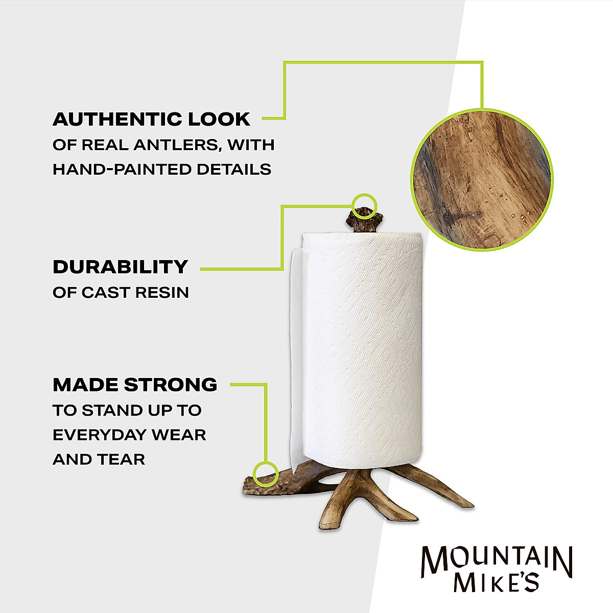 Mountain Mikes - Antler Paper Towel Holder- Decor Inspired by The Great Outdoors - Durable Replicated Deer Antlers - Easy Installation - Fits Traditional Paper Towel Rolls
