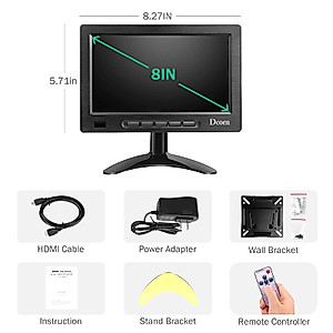 Dcorn 8 Inch Mini Monitor,Small HDMI Monitor 1280x720 16:9 IPS Metal Housing Computer Monitor Support HDMI/VGA/AV/BNC Input with Wall Bracket&Remote Control,178 Full Viewing w/Speaker