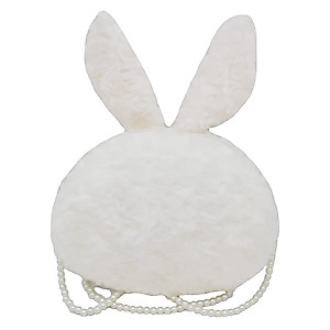 JIANEEXSQ Cute Bunny Crossbody Bag Kawaii Fluffy Plush Rabbit Animal Purse Lovely Lolita Girl Handbag Kids Teenagers Wallets (Pearl Chain), White