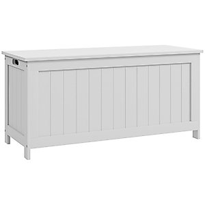 HOMCOM Storage Chest, Wooden Box with 2 Safety Hinges and Cut-out Handles, Modern Storage Trunk for Living Room, Entryway, 39.4" x 15.7" x 18.9", White