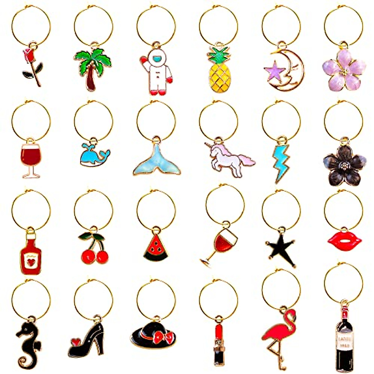 24 Wine Glass Charms Set for Parties & Gifts | Festive Drink Markers