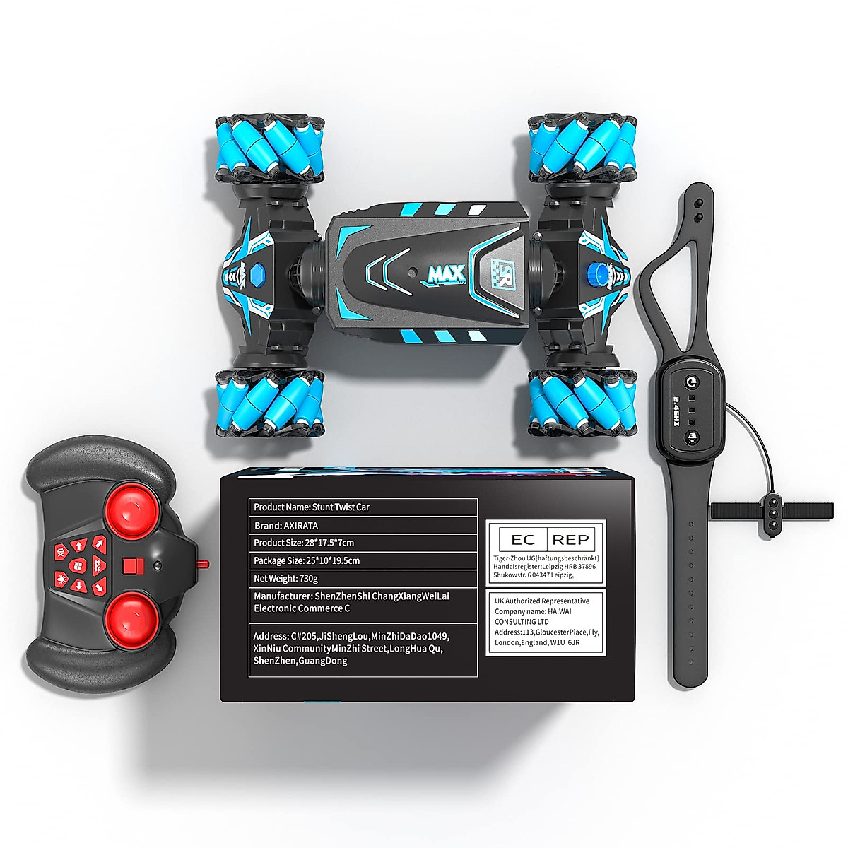 Axirata Remote Control Car Hand Controlled Gesture RC Stunt Car with Spray & Lights & Music for Kids 6-13 Year Old, 4WD 2.4GHz Off-Road 360° Rotation Toy Car Gift for Boys Girls