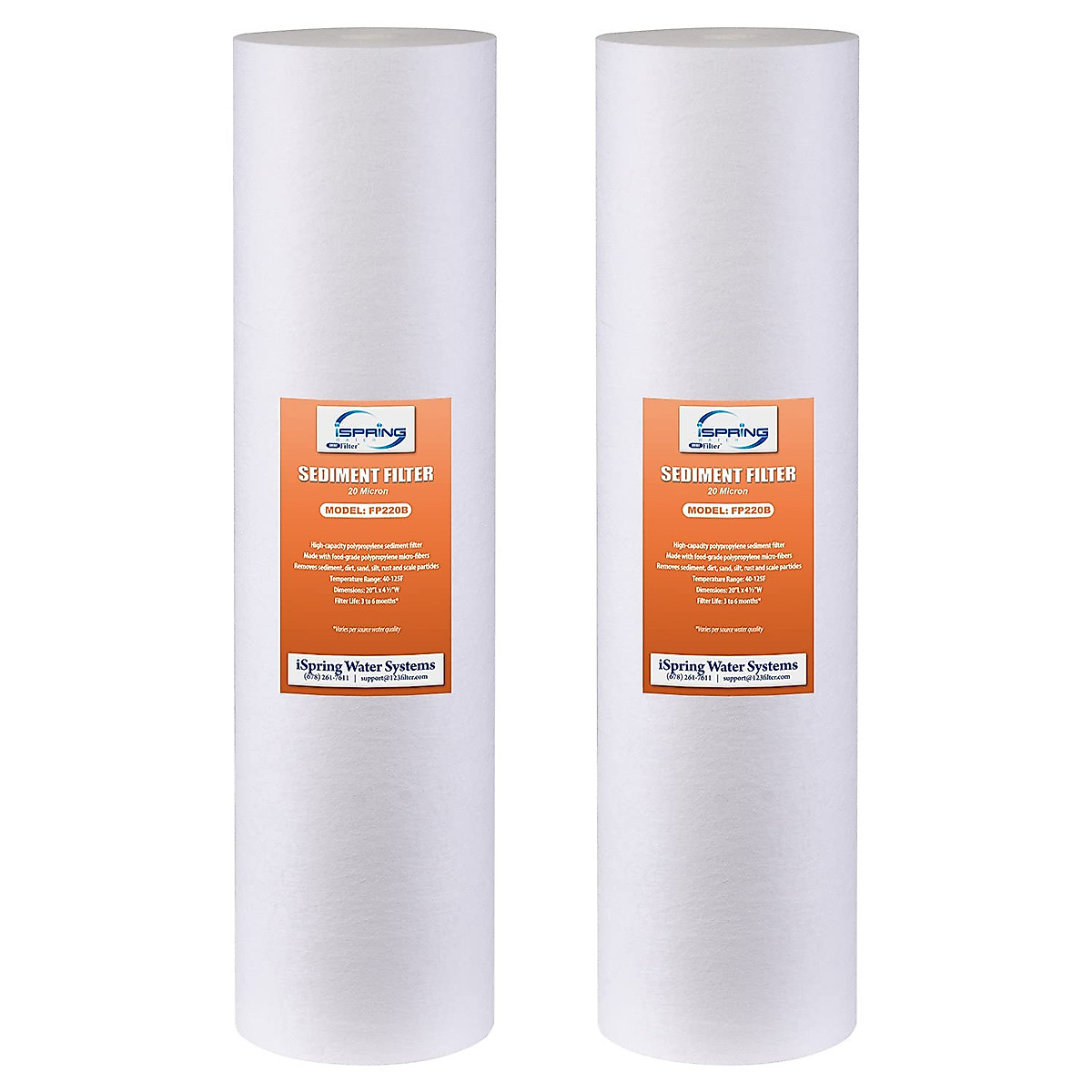 iSpring FP220BX2 High Capacity x 4.5” Water Replacement Cartridges Sediment Filter, 20 Micron, 2 Count (Pack of 1), White