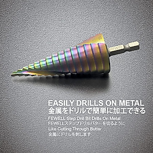 FEWELL M35 Titanium Step Drill Bits 3 Pieces,Spiral Flute Step Bit（4mm—12/20/32mm),Hex Shank Unibit for Metal, Wood, Stainless Steel, Plastic（29 Size）