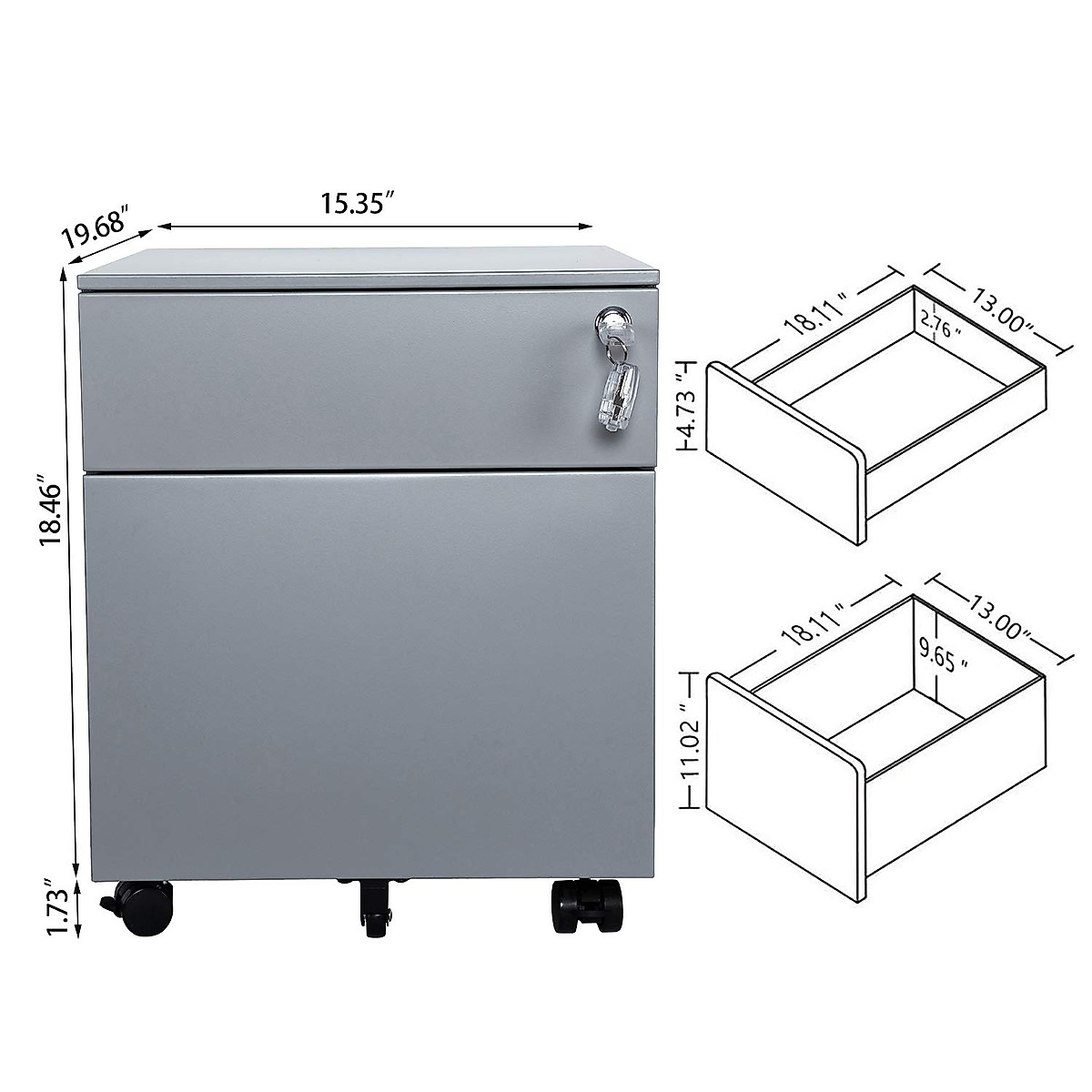AIMEZO 2-Drawer Mobile File Cabinet Under Desk Storage for Home Office, Fully Assembled Silver