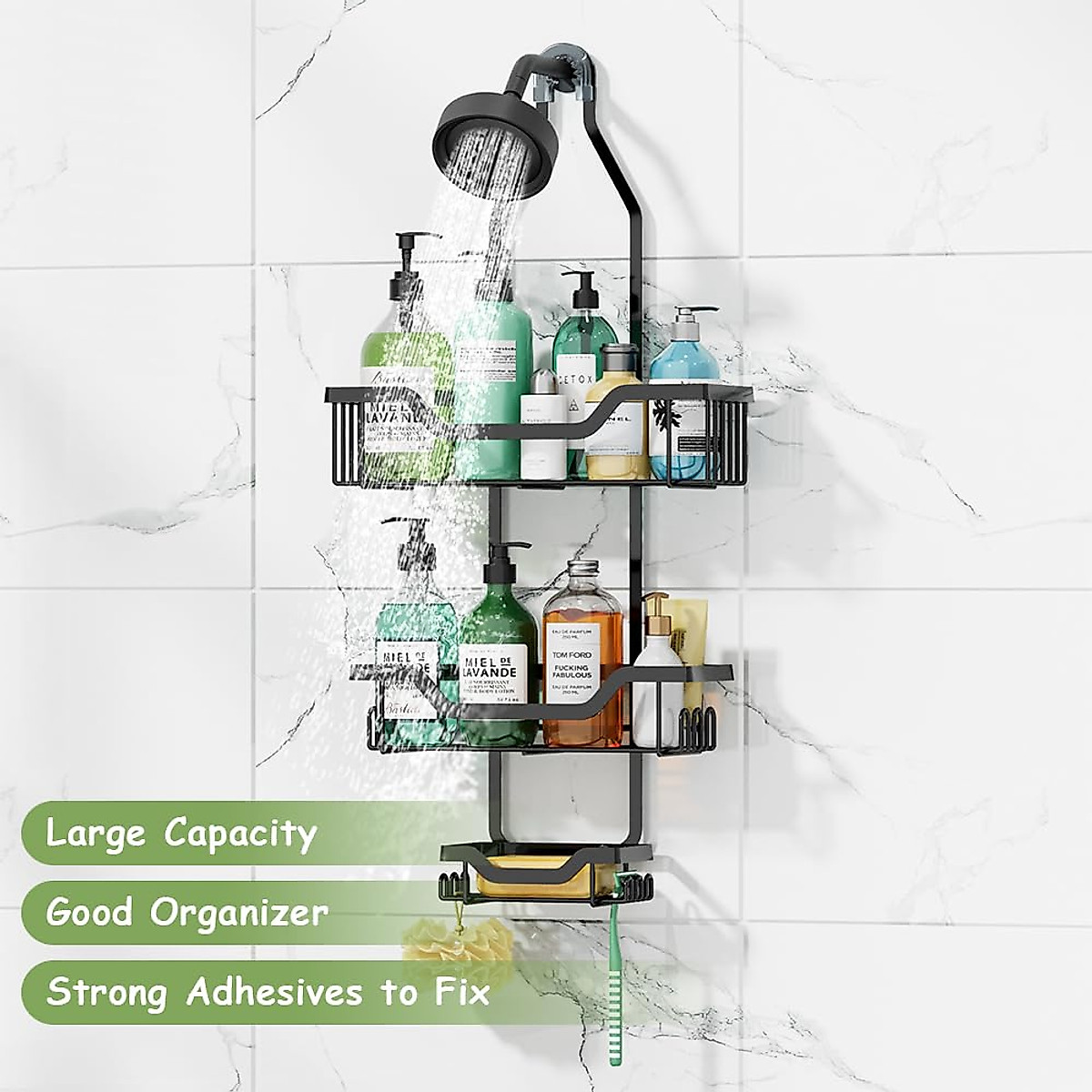 HMIEPRS Hanging Shower Caddy Over Shower Head, Bathroom Shower Organizer Hanging with Soap Holder Hooks, Large Capacity Shower Rack Basket Shelf for Towels, Sponge, Razor, Shampoo