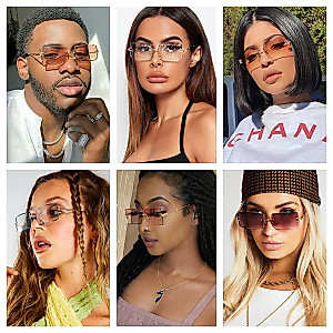 NIDOVIX Rimless Rectangle Sunglasses For Women Men Fashion Frameless UV400 Protection Lens Glasses (Gradient Brown)