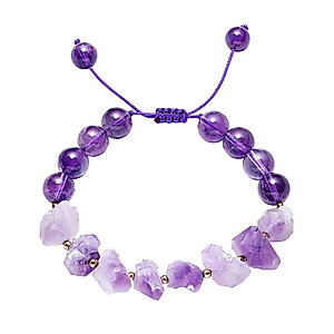 Jewever Natural Amethyst Crystal Bracelet for Women Healing Gemstones and Crystals Beaded Bracelets Meditation Balance Gifts Adjustable