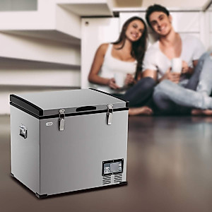 COSTWAY Chest Freezer, 63-Quart Compressor Travel Refrigerator with 3 Levels, -0.4°F to 50°F, Adjustable Temperature, LCD Display, 2.3 Cu.ft Single Door Vehicle Fridge for Car, Home, Camping