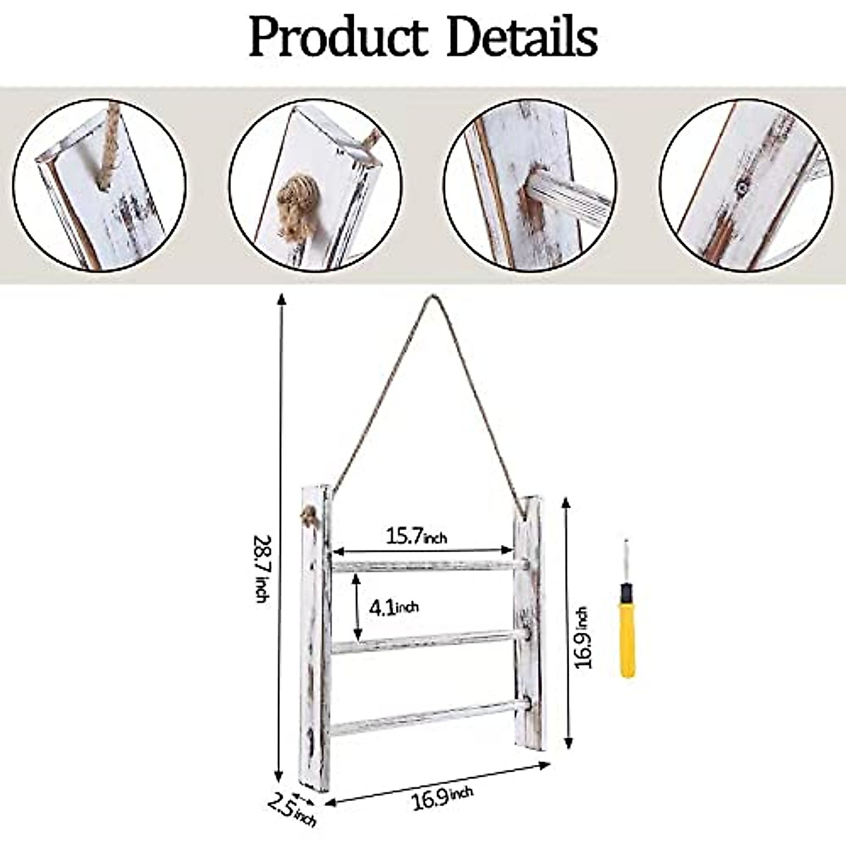 HoreZer Hanging Towel Rack Wall-Mounted,Ladder Hand Towel Rack for Bathroom Hanging Blanket Ladder Rustic Farmhouse Decorative Towel Rack Storage Shelf