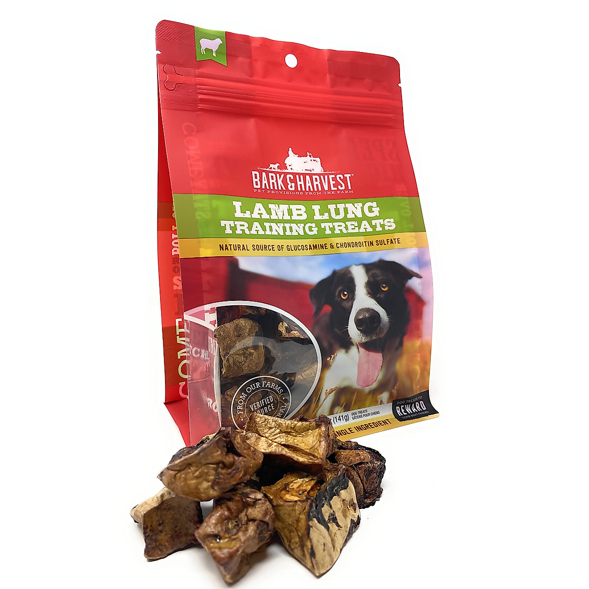 Bark & Harvest Dried Lamb Lung Training Treats - Grain Free Dog Training Chew Treats -Natural Source of Glucosamine & Chondroitin, 5 Ounce Bag