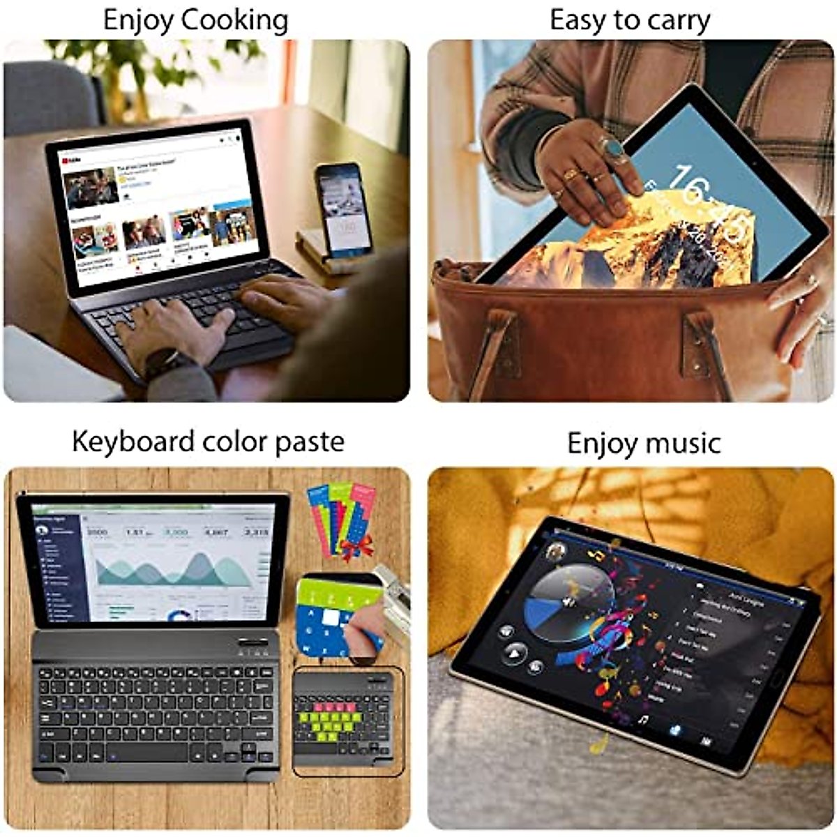 2023 Newest Tablet with Keyboard 10 Inch, Android Tablet Newest Octa-core Processor, 64GB ROM + 4GB RAM Storage, 256GB Expandable, 2 in 1 Tablet with Dual WiFi network, 1920x1200 HD Display -Gold