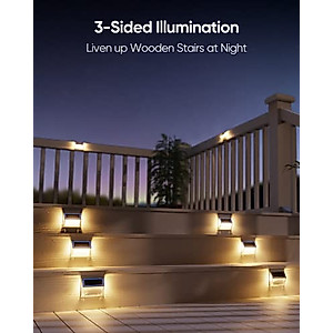JACKYLED Solar Outdoor Deck Step Lights 8-Pack, 3-Side 270°Lighting 7 LED, Upgraded Solar Stair Lights IP65 Waterproof Solar Fence Lighting for Post, Dock, Patio, Backyard, Garden (Warm Yellow)