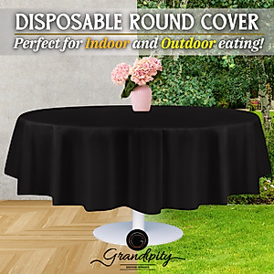 Grandipity Black 84" Decorative Round 12 Pack Premium Disposable Plastic Tablecloth 84 Inch Decorative Round Table Cover