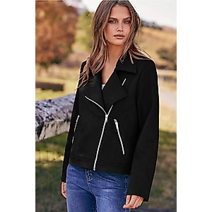PRETTYGARDEN Women's Winter Faux Suede Moto Jacket Long Sleeve Zipper Pockets Short Coat Y2K Fashion Casual Outerwear (Black,Medium)