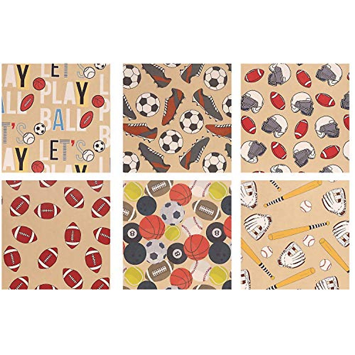 RUSPEPA Kraft Wrapping Paper Sheet - Football and Birthday Printed, Great for Boys, Baby Shower, Holiday - 12 Sheets Packed as 2 rolls - 17.5 x 30 Inch per sheet